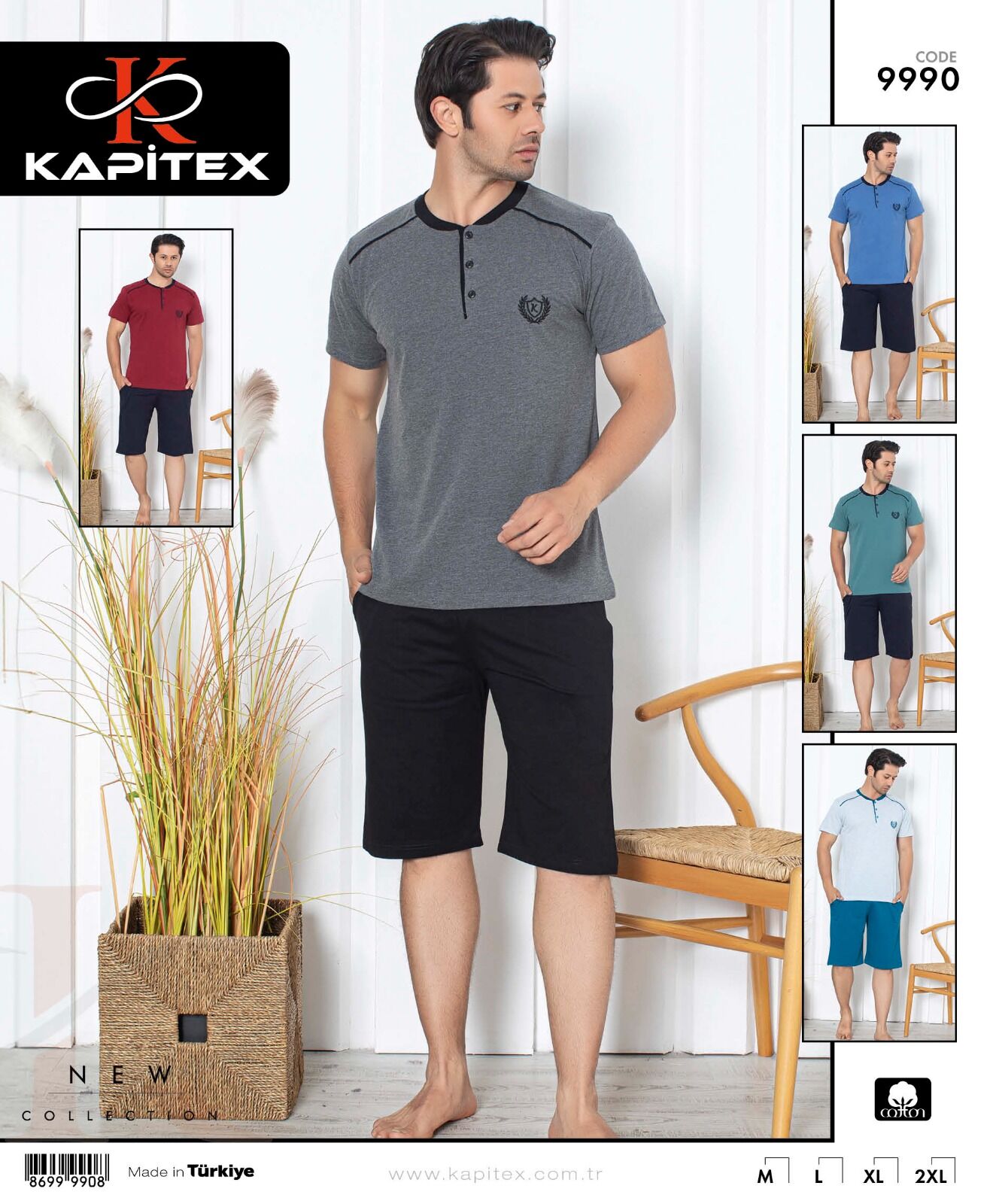 Kapitex 9990 Erkek Kısa Kol Kapri Pijama Takım 4'lü